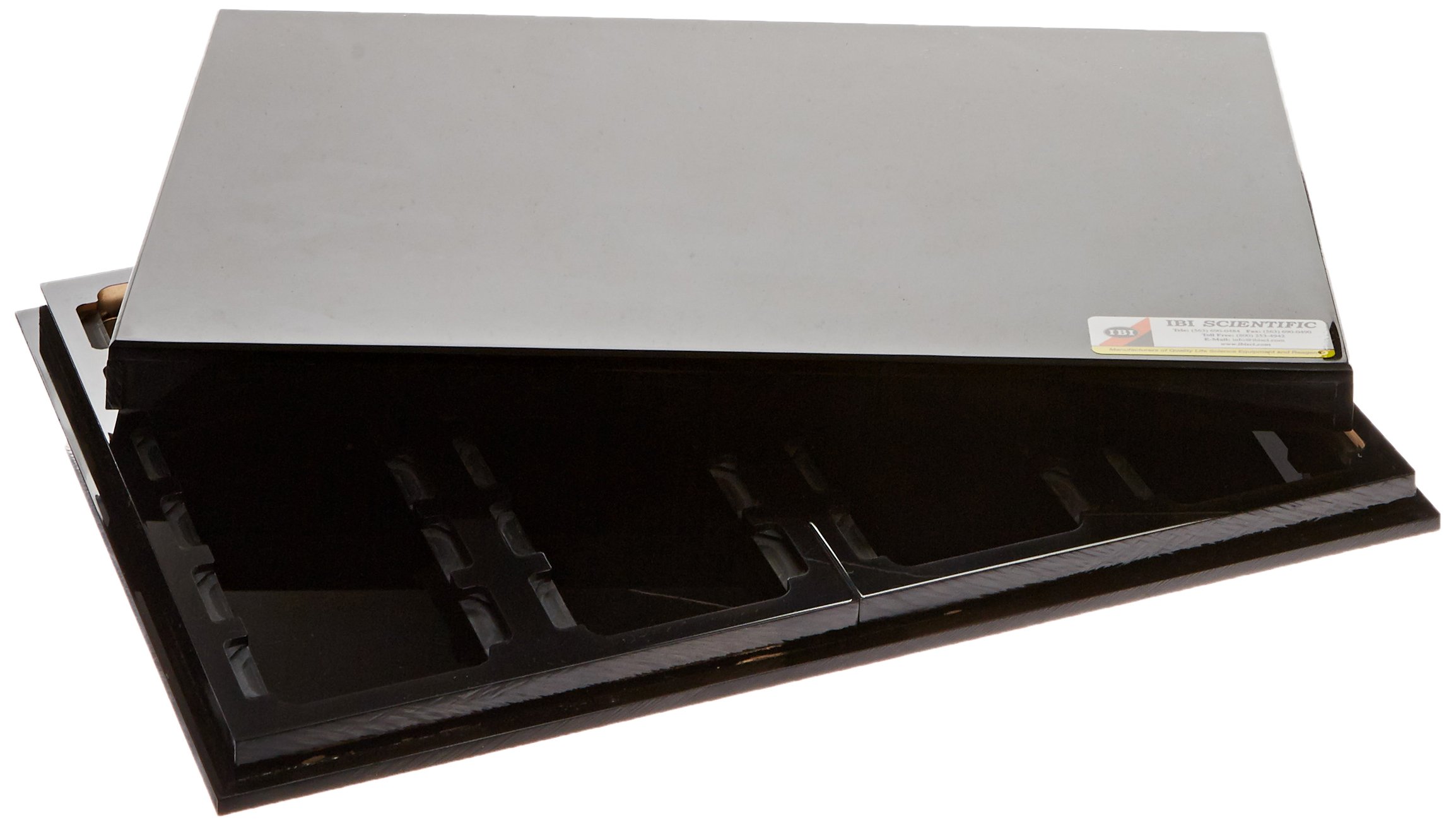 IBI Scientific AT-24 Acrylic Immunohistochemistry Staining Tray with Black Lid, 15" Length x 10-1/2" Width x 1" Height, 24 Slide