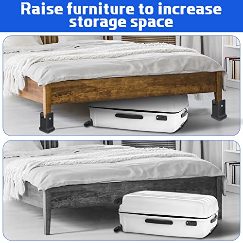 Twakashic Table Bed Risers 3''with Adjustable Screw Clamp, Heavy Duty Desk Bed Furniture Risers, Fit for Furniture Thickness 0-1.5'', Supports 5000 lbs(Black, 4 Pack)