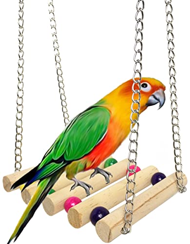 Hyamass Bird Parrot Toys Swing Hanging,Bird Cage Accessories Toy Hammock for Parakeets,Cockatiels,Lovebirds,Conures,Budgie,Macaws,Lovebirds,Finches and Other Small Pets(Wood)