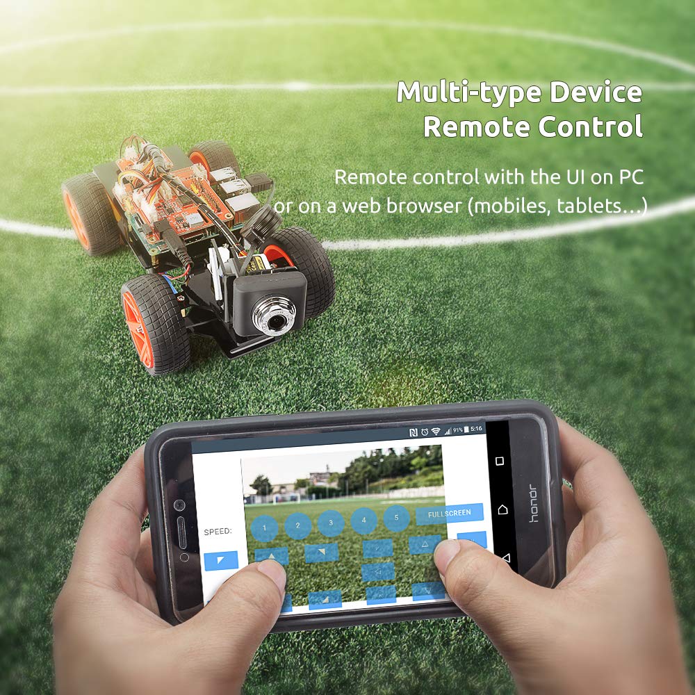 SunFounder Smart Video Car Kit V2.0 PiCar-V Robot Kit for Raspberry Pi 4 Model B 3B+ 3B Graphical Visual Programming Language, Video Transmission, Remote Control by UI on Windows Mac Web Browser