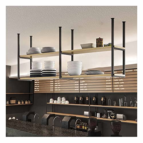 Guuurrrg Ceiling Mount Shelf Nordic Wrought Iron Ceiling Shelf, 2 Tier Ceiling Mounted Storage Shelf Wine Rack, Bar Restaurant Hanging Decorative Flower Stand, Easy to Install (Black 80 x 30 x 80cm)