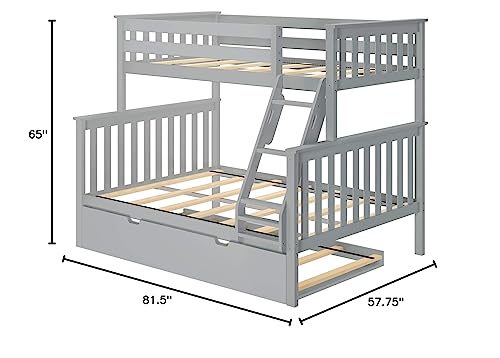 Max & Lily Bunk Bed, Twin-Over-Full Wood Bed Frame For Kids With Trundle, Grey