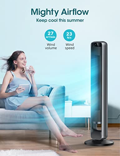 Tower Fan, 42” Portable Fan, 28dB Quiet and Quick Cooling, 90° Oscillation, 12 Speed Levels, 4 Wind Modes, Night Light, 12-Hour Timer, LED Display, Full Function Remote Control, for Home Bedroom