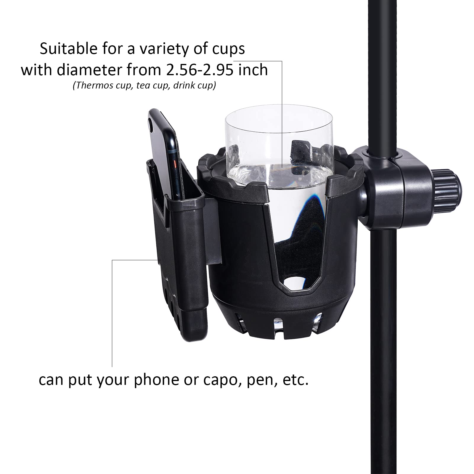EASICOZI Microphone Stand Cup Holder with Phone Holder, Universal 2-in-1 Drink Bottle Holder for Music Mic Stand