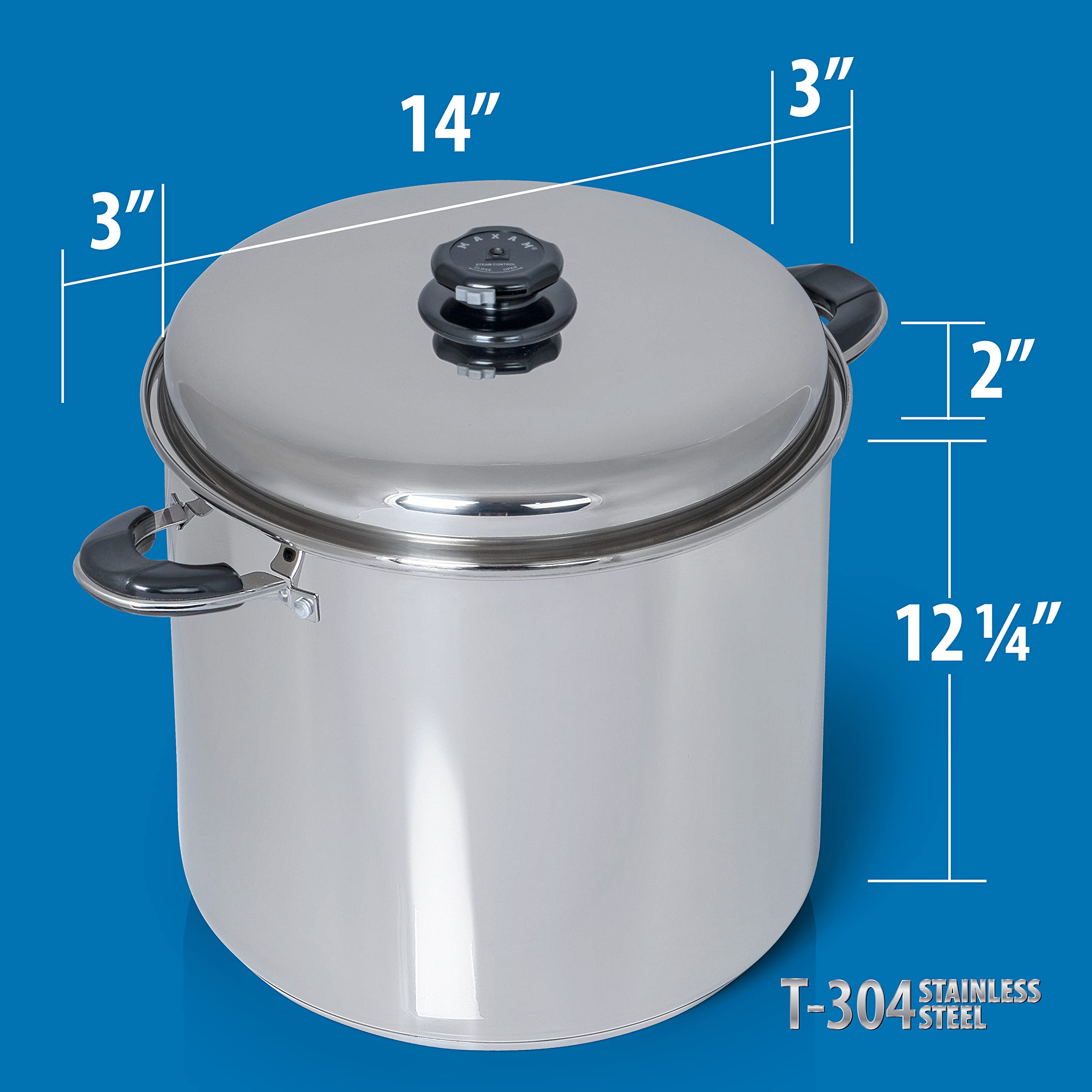 Maxam 30 Quart Stock Pot & Steamer Basket Set - Waterless Cooking & High Heat-Retention - Soup Pot w/Lid for Cooking & Serving