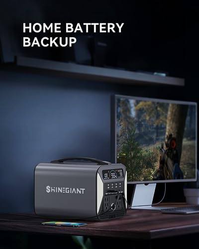 Portable Power Station 300W(600W Peak), SHINEGIANT 299.52Wh Solar Generator with USB-C PD 60W Output, 110V Pure Sine Wave Backup Battery Pack with AC Outlet, Portable Generator for Camping RV Hunting