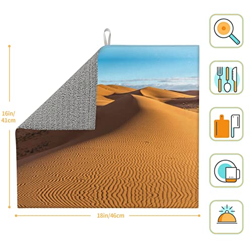 Sand Dunes in The Sahara Desert Printed Drying Mat For Kitchen Ultra Absorbent Microfiber Dishes Drainer Mats Non-Slip Silicone Quick Dry Pad - 18 X 16inch