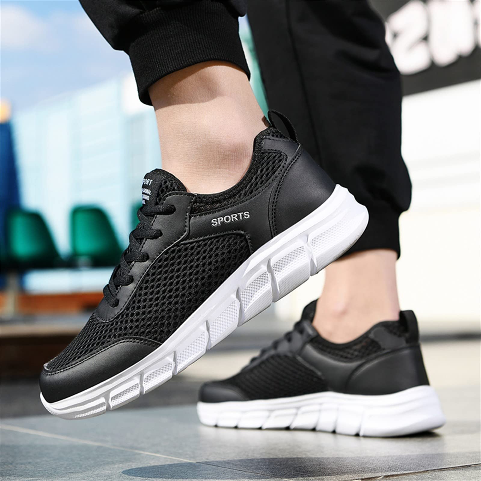 FASDNENDYS Fashion Summer Men Breathable Mesh Flat Elastic Casual Shoes Mens Shoes 501 Sneaker White