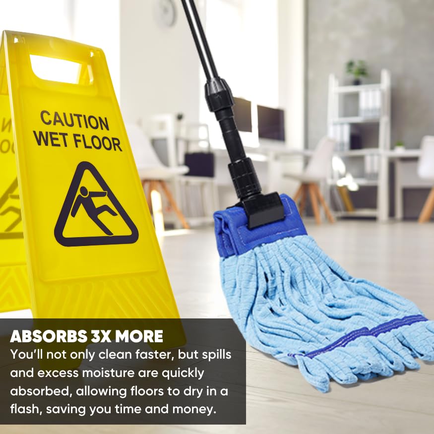 Large Microfiber Tube Mop with Stainless Steel Handle | Industrial Wet Mop | Absorbent and Durable with Great Cleaning Power (Green)