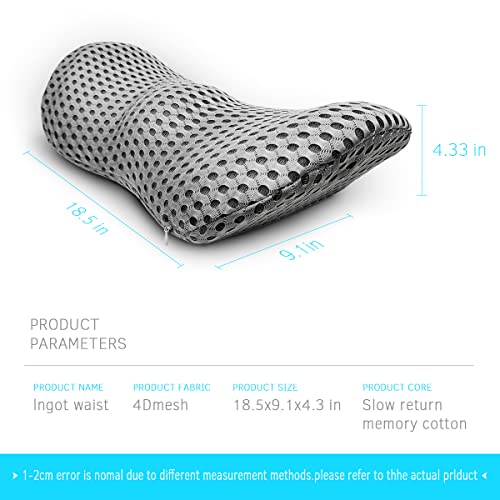 Lumbar Support Pillow - Memory Foam for Low Back Pain Relief, Ergonomic Streamline Car Seat, Office Chair, Recliner and Bed