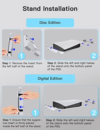 NexiGo PS5 Horizontal Stand with Slient Cooling Fan, [Auto On/Off], [Minimalist Design], Compatible with Playstation 5 Disc & Digital Editions, Built-in LED Light, Extra USB Port, Easy to Install