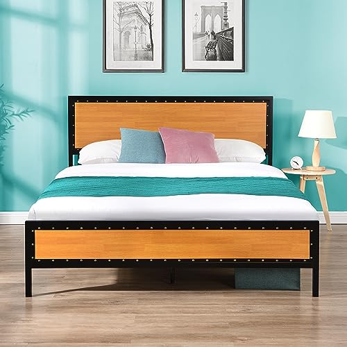 HAUSHECK Queen Size Platform Bed Frame, Industrial Stlye Metal Bed Frame w/Headboard & Footboard, Bedframe No Box Spring Needed for Kids, Teen, Adults, Strong Steel Slat Support Mattress Foundation