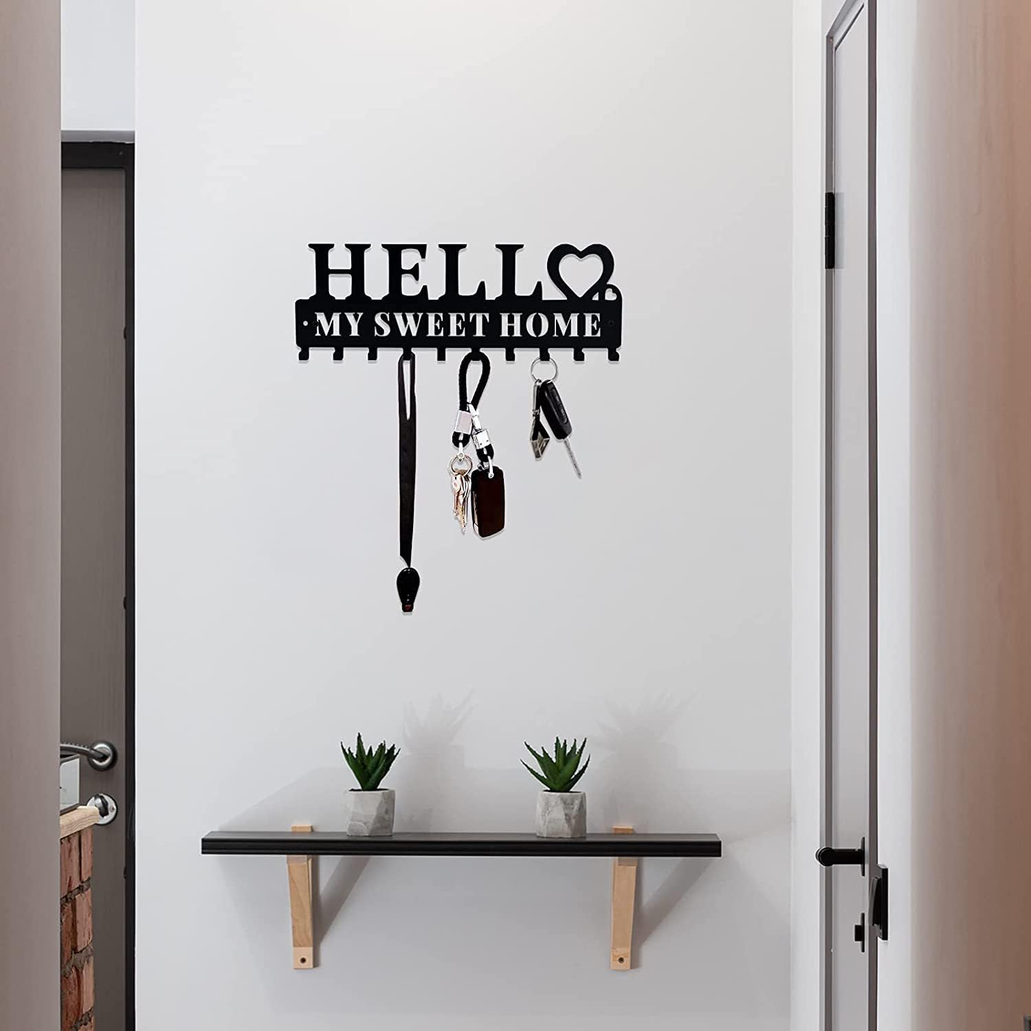 HISECOO Towel Holder for Bathroom, Key Holder Wall Mount,Key Holder for Wall,Wall Mount for Cabinet Sandblasted,with 10 Hooks, (Black)