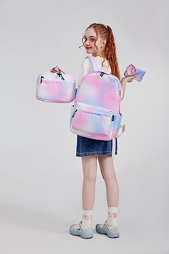 Imyth 3Pcs colorful Backpack sets for Teen Girls, Cute Bookbag School Daypacks for Elementary Middle Students (Rainbow)