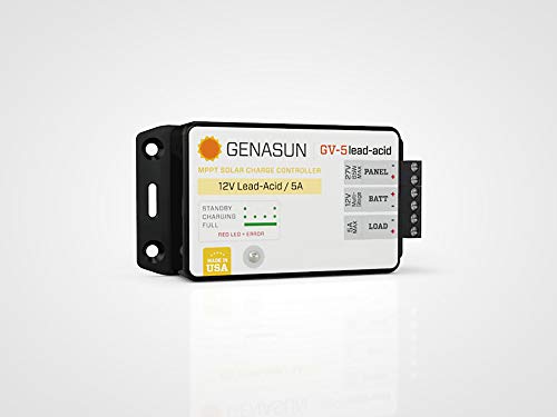 Genasun GV-5-Pb-12V, 5 A MPPT Solar Charge Controller for 12 V Lead-Acid Batteries and 5 A Load Output with Low Voltage Disconnect (LVD)
