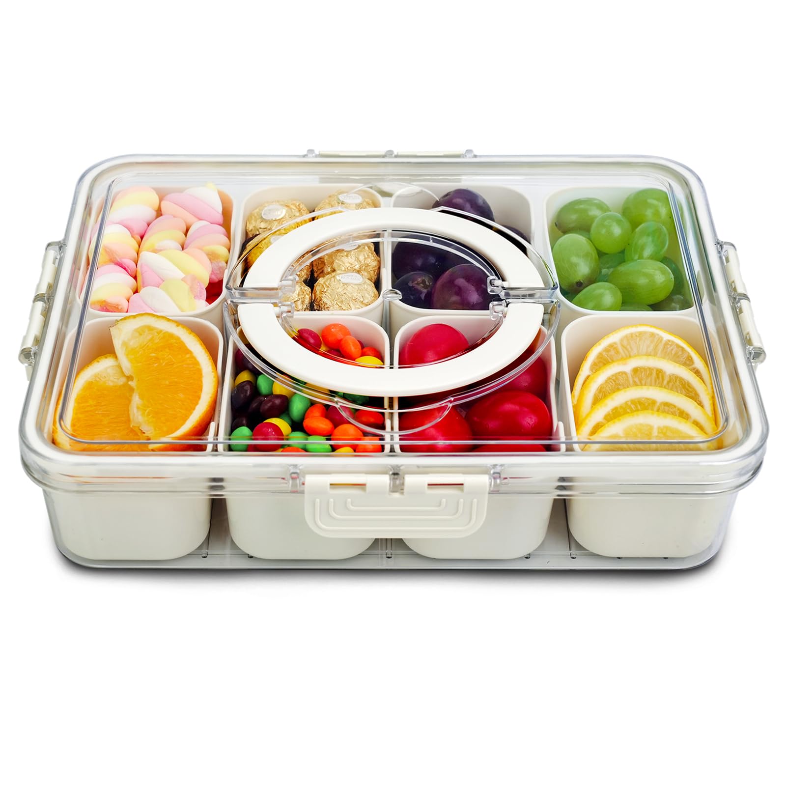 GTJ Snackle Box Divided Serving Tray with Lid Portable Snack Box Container Charcuterie Storage Organizer Snack Tray for Candy,Fruits,Nuts,Snacks(8 Compartments)