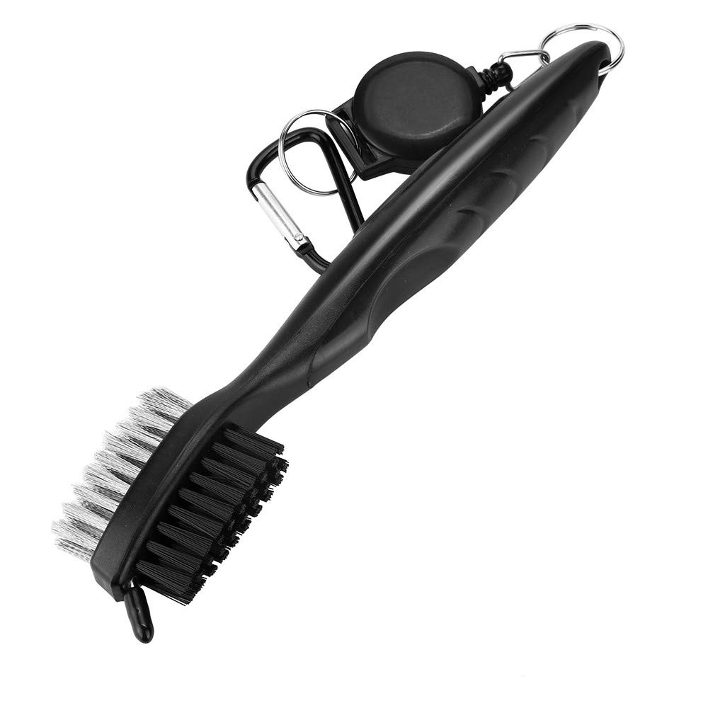 Toxz 3 in 1 Popular Golf Cleaning Brush Club Groove Cleaner Retractable Zip-Line Carabiner,Nylon and Wire Bristles with The Expanding Cord