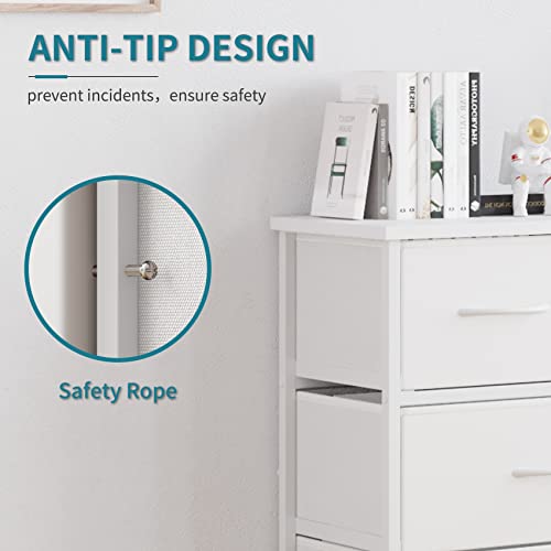 LUMTOK 10-Drawer Dresser, Fabric Storage Dressers Drawers for Bedroom, Hallway, Nursery, Closets, Steel Frame, Wood Top, Easy Pull Handle (White)