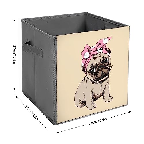 Cute Pug Dog Storage Cubes with Handles Foldable Fabric Bins Organizing Baskets for Shelves Closet