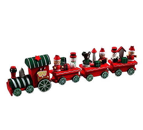 Toxz 4 Pieces Wood Christmas Xmas Train Decoration Decor Gift,Train Model with 1 Engine and 3 Carriages,Length:24.5CM