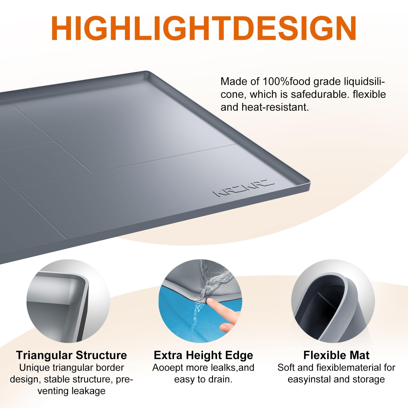 KRZKRZ Under Sink Mat 34x22,Multi-role Under the Sink Mat,Under Sink Mats for Kitchen Waterproof ,Thick Silicone Under Kitchen Sink Mat ,Grey Under Sink Tray can Store and Protect Bathroom,Cabinet.