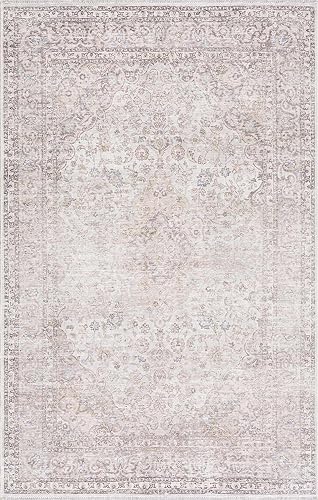 Hauteloom Holi Collection Antebi - Machine Washable Oriental Persian Living Room Kitchen Bedroom Dining Room Area Rug - Neutral Vintage Distressed Boho Style - Beige, Brown, Cream - 7'10"x10'3"