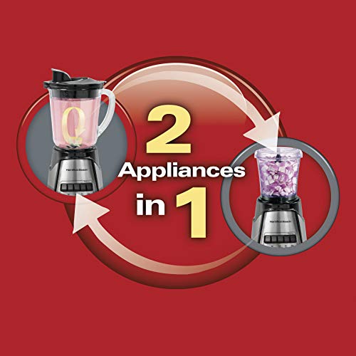 Hamilton Beach Power Elite Blender with 40oz Glass Jar and 3-Cup Vegetable Chopper, 12 Functions & Personal Blender for Shakes and Smoothies with 14 Oz Travel Cup and Lid, Black (51101AV)