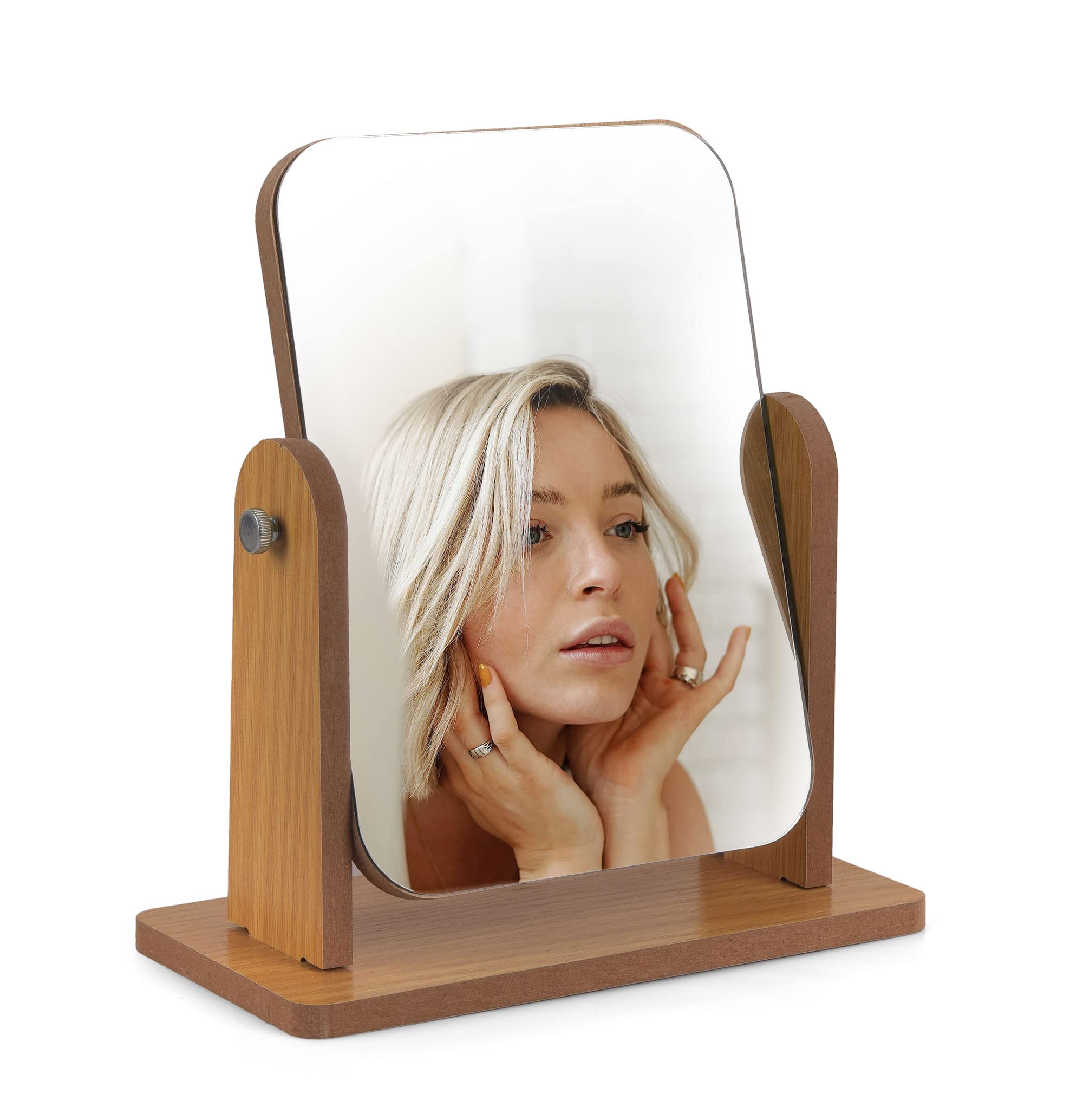 Forest aesthetics Makeup Mirror Wooden Desk Mirror Single-Sided Makeup Mirror 360 Degree Swivel Mirror,Portable Removable Table Table Mirror&Room High-Definition Make Up Mirror (Large)