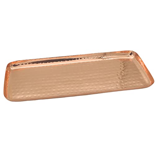 Hammered Copper Serving Tray, Kitchen Brass Tray - Rectangle Charger Plate, Home Accessory Food Tray for Entertaining & Housewarming Copper Tray Gifts