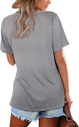Lunivop Womens Tops V Neck Short Sleeve Tshirts Loose Solid Color Basic Tees for Summer Grey XL