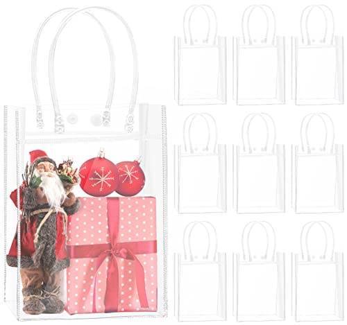 inheming 10 PCS Clear Gift Tote Bags for Party Favor, 5.9 x 2.8 x 7.9 inch Transparent Gift Wrap Bag with Handles, Reusable Shopping Retail Business Boutique Birthday Wedding Party Favor Bags