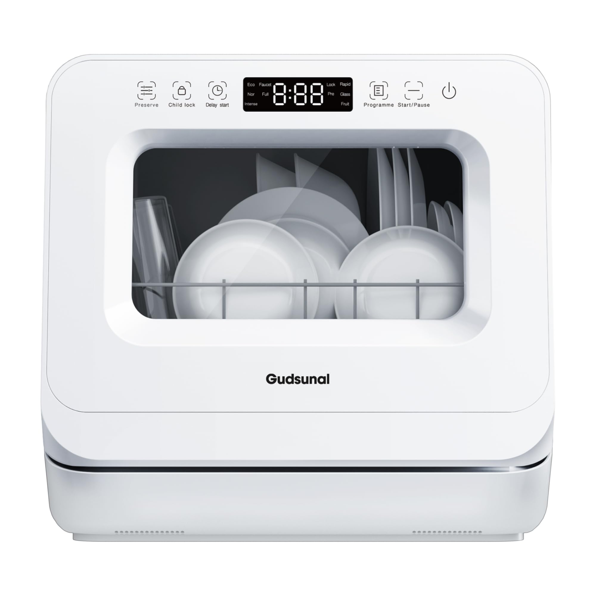 Gudsunal Portable Countertop Dishwasher, 7L Detachable Water Tank, 6 Programs,No Hookup Needed, 192℉ Hi-Temp Hygiene, Hybrid Drying & Preserve Fuction, Mini/Small Dishwasher for RV & Apartment,Black