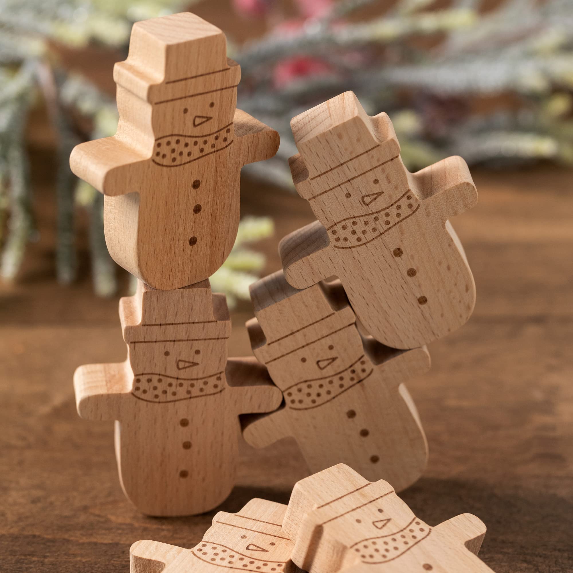 DEMDACO Season to Be Stacking Natural Brown 3 Inch Wood Snowman Christmas Activity Balance Game