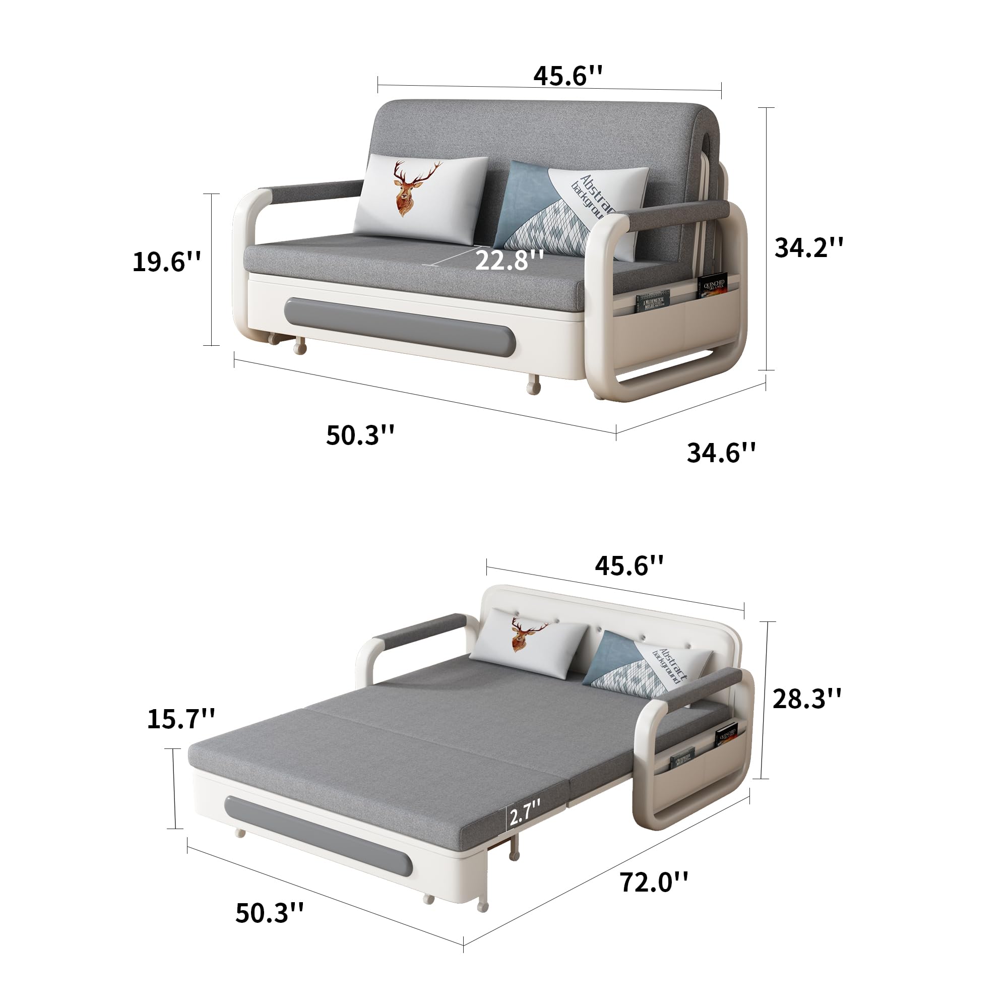 Luck Idea Convertible Sleeper Sofa Bed, Modern Pullout Couch Bed with Pull Out Bed, Adjustable Backrest, Loveseat Futon Sofa for Living Room Furniture (34.6" D x 50.3" W x 34.2" H)