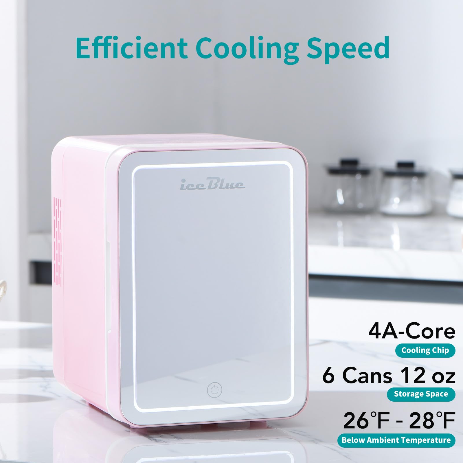 Iceblue Skincare Fridge with Dimmable LED Light Mirror, 4L Compact Makeup Fridge for Bedroom, Car, Office & Dorm, 4A Cooling Core, Pink Mini Fridge for Beauty Essentials & Beverages(Pink)