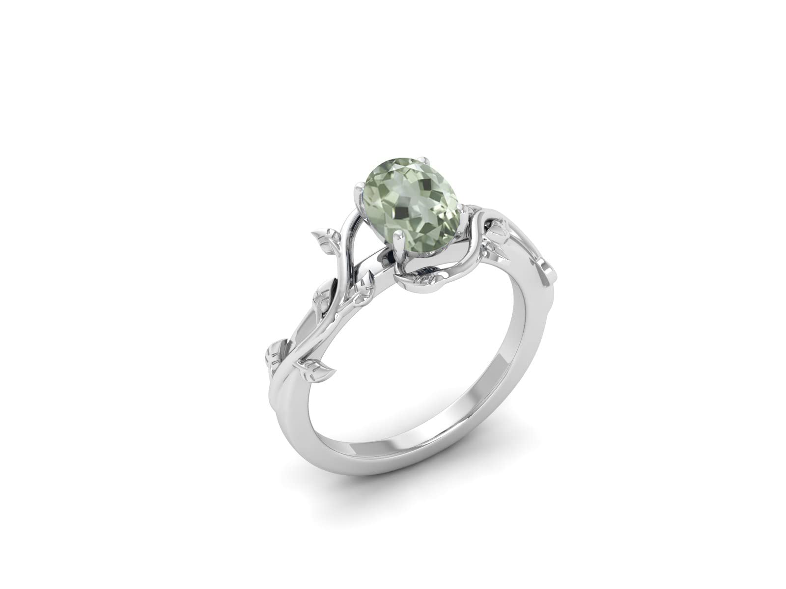 Foreverblings sterling silver Green amethyst ring twig leaf design engagement ring February birthstone ring Green Amethyst ring gift for women (5)