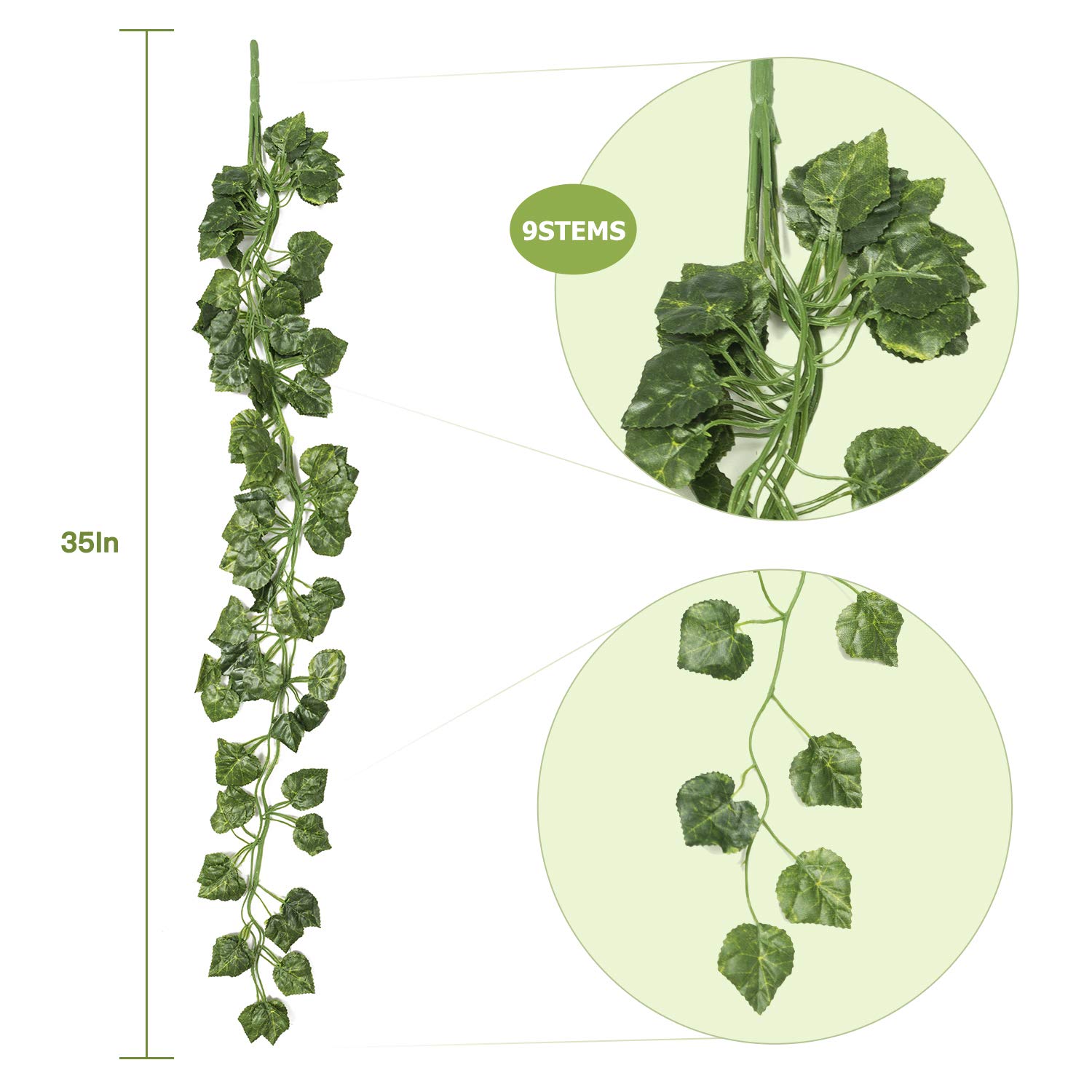 Yatim 90 CM Glabrous Grape Ivy Vine Artificial Plants Greeny Chain Wall Hanging Leaves for Home Room Garden Wedding Garland Outside Decoration Pack of 2