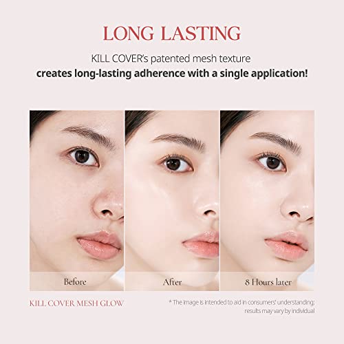 CLIO Kill Cover Mesh Glow Cushion Refill Included (15g*2, 3 LINEN) - Foundation Cushion, Korean Cushion, Glowy Skin Makeup