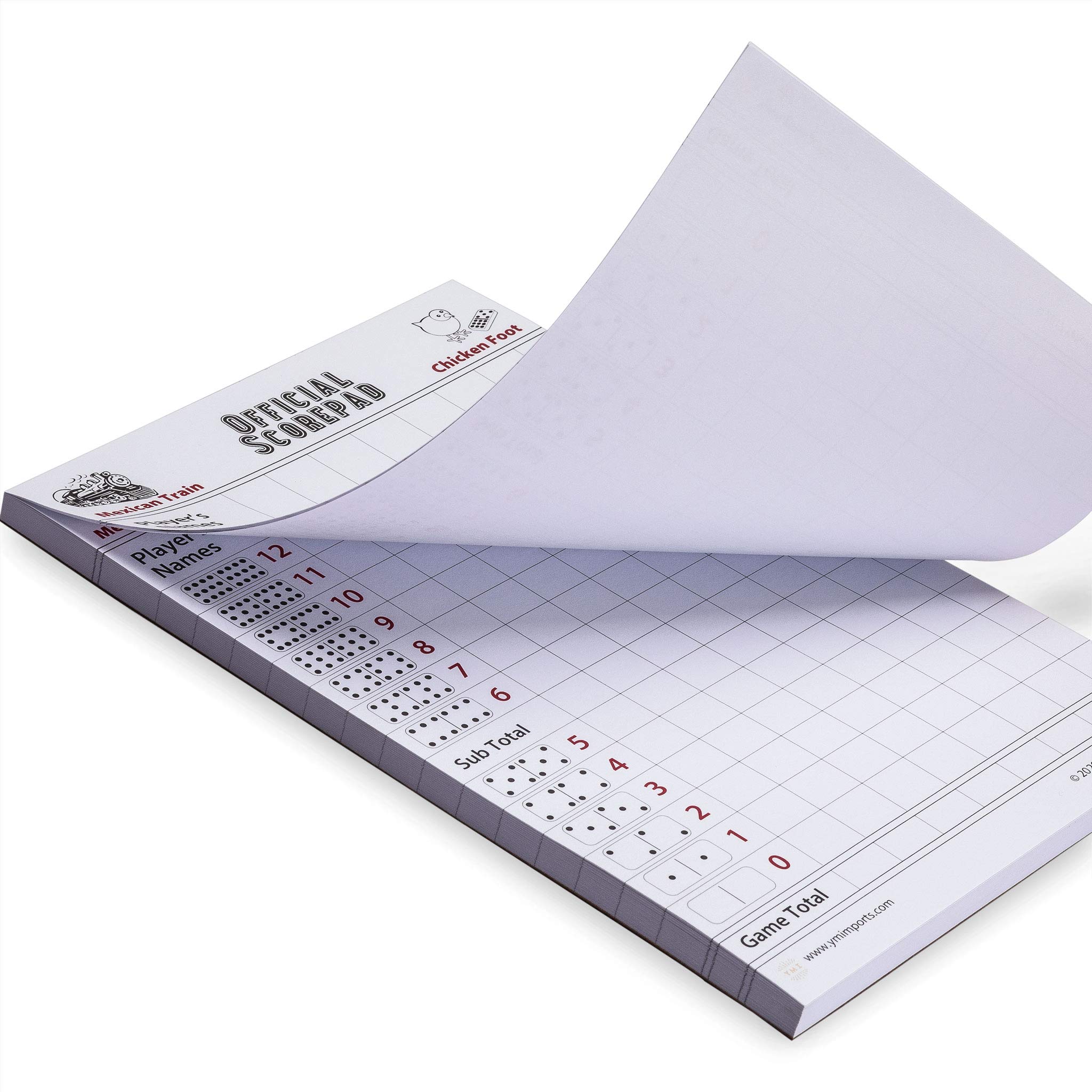 Yellow Mountain Imports Mexican Train and Chicken Foot Dominoes Scorepad/Scoring Sheets (8.2 x 5.5 Inches) - 60 Sheets