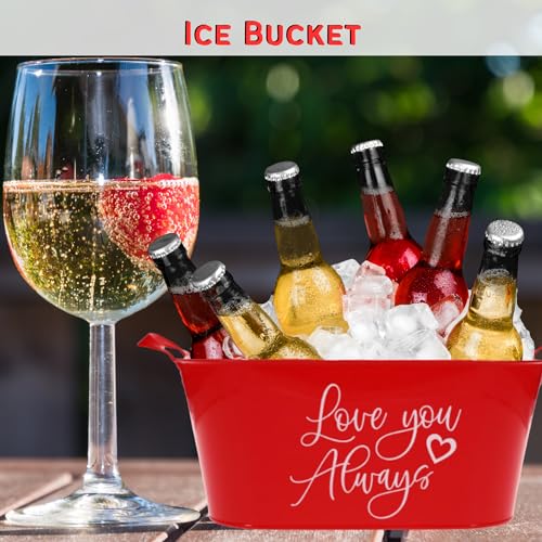 Ja'Cor Love You Always Red Plastic Oval Buckets with Handles, Wedding Valentines Day Gifts Gift Baskets Organizer Storage Containers Ice Bucket Party Holiday Decorations with 1-Pc Ja'Cor Spatula