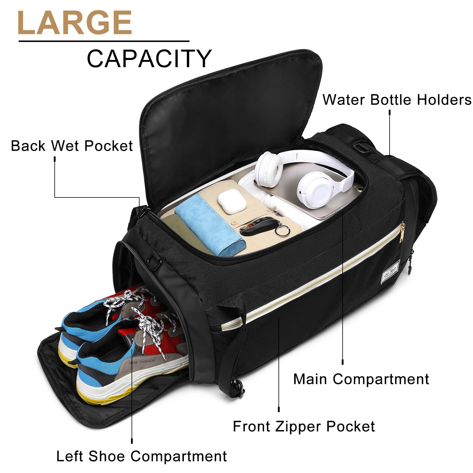Cico Rider Gym Duffle Bags for Men with Shoe Compartment Wet Pocket 3-Way Large Sports Duffel Bag Backpack
