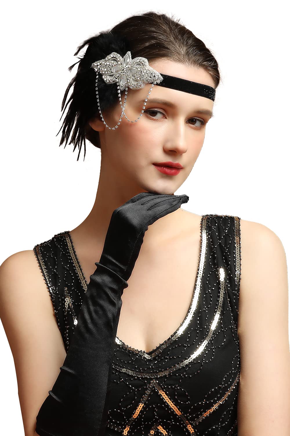 Comott Rhinestone Headband 1920s Great Gatsby Vintage Headpiece Flapper Headband Bride Wedding Hair Accessories for Women