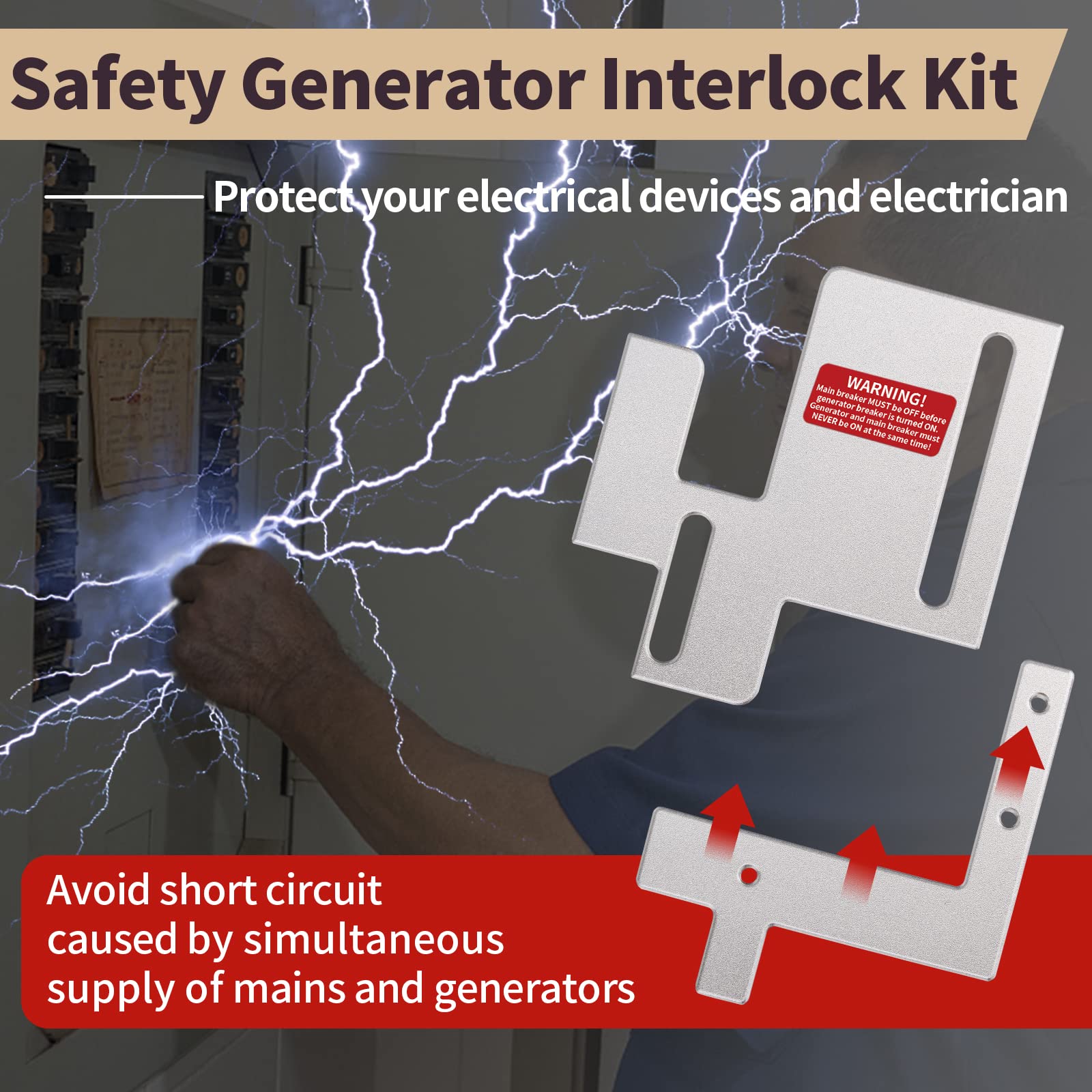 Generator Interlock Kit for Eaton/Cutler Hammer BR Series Breaker Box 150 A/200 Amp, Apply to 1 1/4 to 1 7/16 Inches Spacing Between Main and Generator Circuit Panel, Anodized Generator Lockout Kit