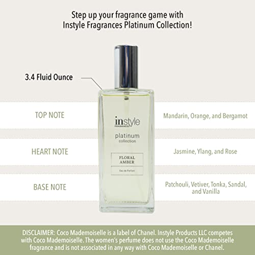 Instyle Fragrances | Inspired by Chanel’s Coco Mademoiselle | Platinum Collection | Floral Amber | Women’s Eau de Parfum | CLEAN, Vegan, Paraben & Phthalate Free | Never Tested on Animals | 3.4 Fl Oz