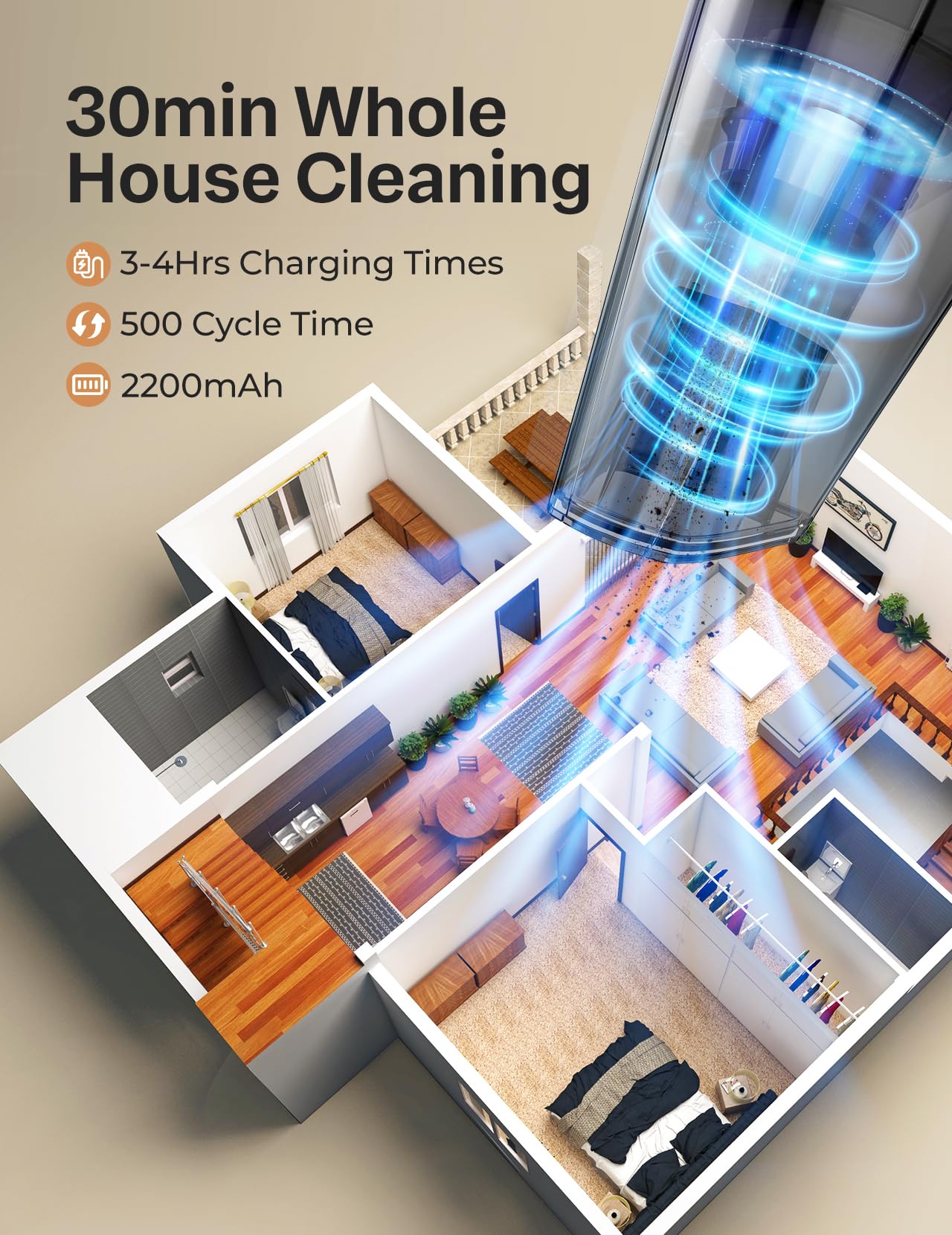 Handheld Vacuum Cleaner, Powerful Suction Portable Lightweight Hand Held Vacum Cordless with 25-30Mins Long Runtime Rechargeable Battery Quick Charge for Home Car Carpet Stairs Pet Hair Deep Cleaning