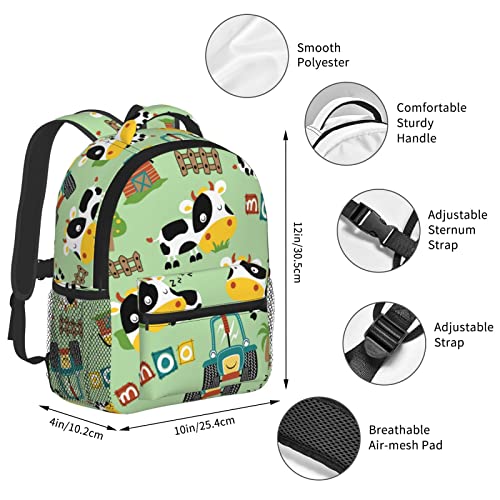 KiuLoam Funny Cow In Farm Yard Kids Backpacks For Toddler Boys And Girls Preschool Backpack With Chest Strap 12 Inch