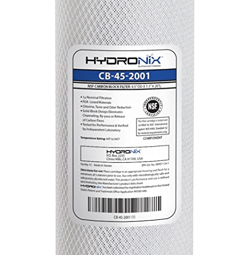 Hydronix CB-45-2001 Whole House, Commercial & Industrial NSF Coconut Carbon Block Water Filter, 4.5" x 20" - 1 Micron