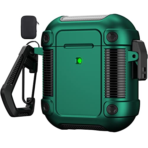Valkit Compatible with Airpods Case Cover with Lock, Full-Body Military Rugged Shockproof AirPod 2nd Generation Case for Men Women Hard Shell Air Pod 2 & 1 Protective Skin with Keychain, Green