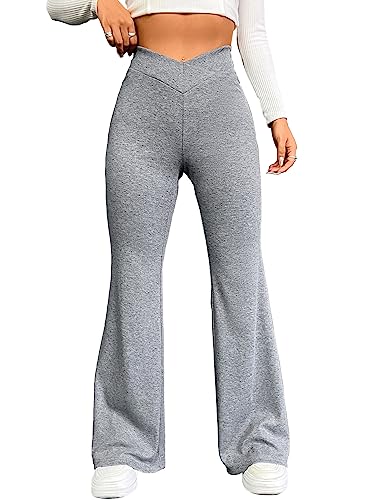 QCIV Womens Yoga Pants Bootcut High Waist Leggings Workout V Crossover Sweatpants Workout Trousers Stretch Grey, X-Small