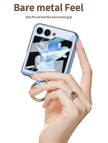 SHIEID Samsung Z Flip 5 Case with Ring, Galaxy Z Flip 5 Case with Screen Protector Electroplating Border Design Protective Cover for Samsung Galaxy Z Flip 5, Mist Gold